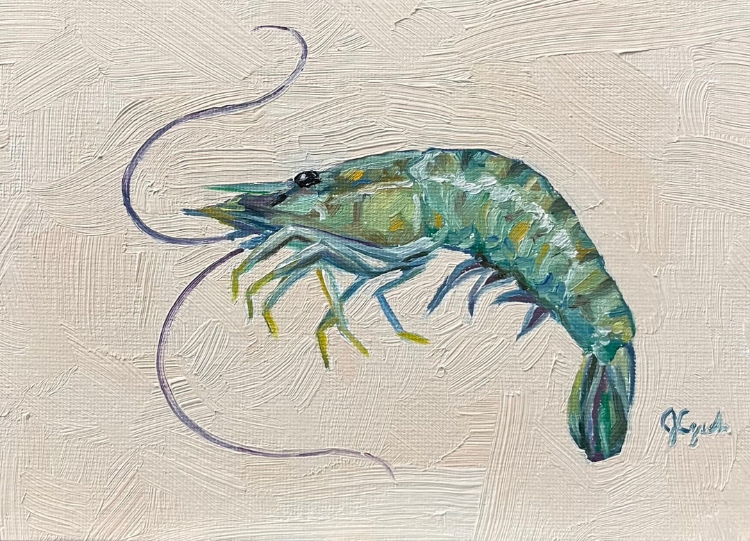 5x7 Shrimp Painting, Original Painting, Small Fish Still Life, Kitchen ...