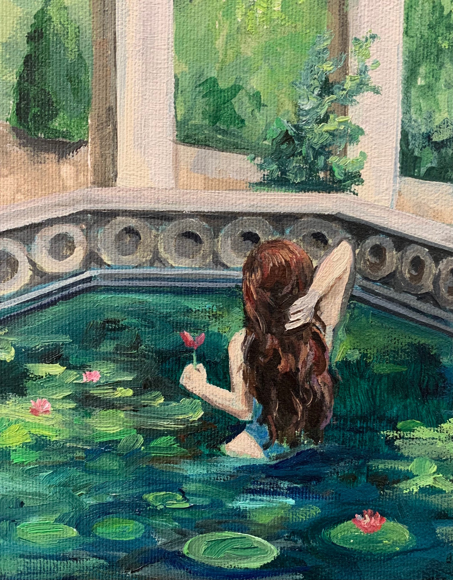 Swimming Figure Painting Woman Bathing Whimsigoth Decor - Etsy