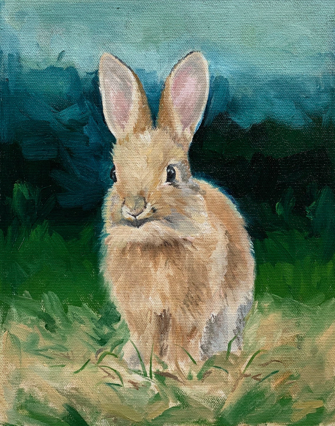 Decoración de guardería, conejo, pintura al óleo original, óleo sobre ...