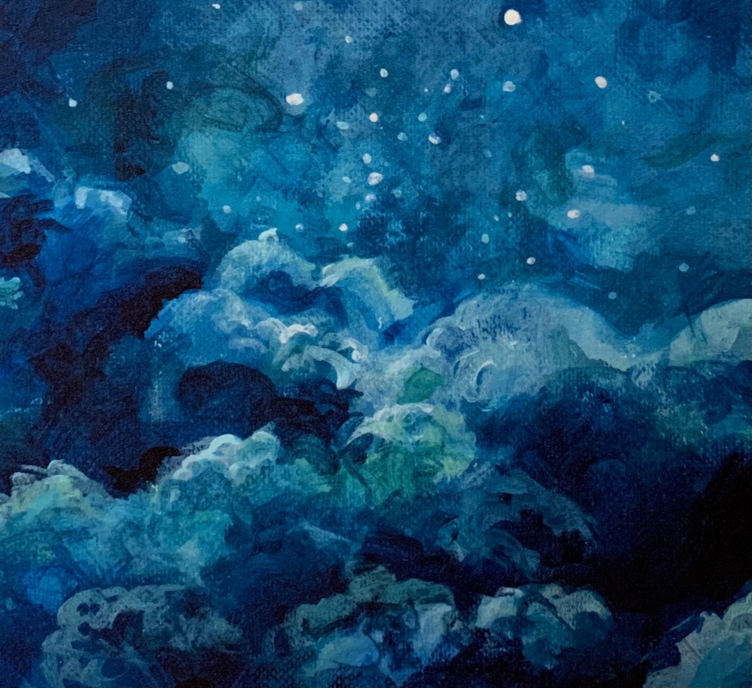 Indigo Blue Decor Print, Celestial Wall Art, Whimsigoth Stars and Night ...