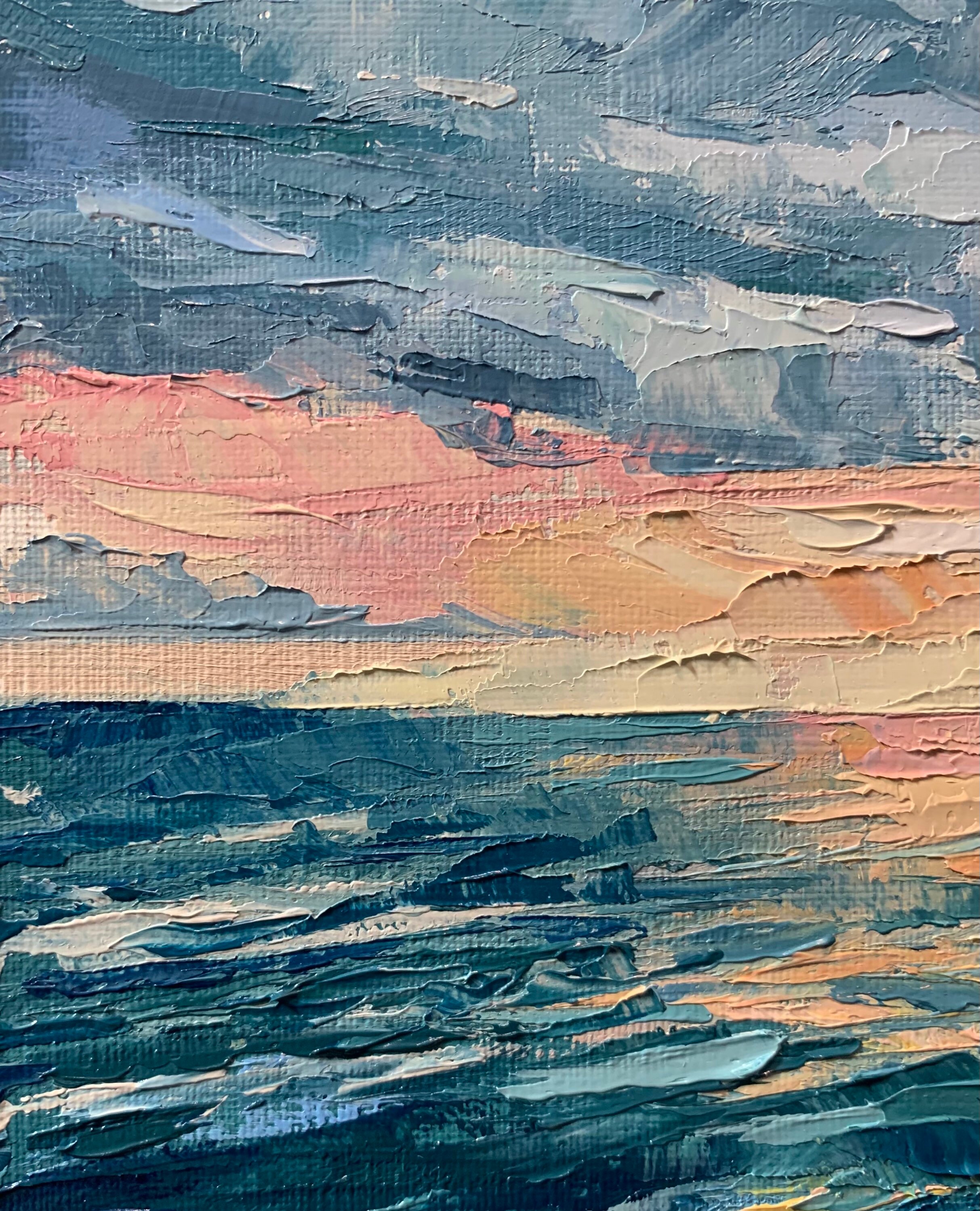 Abstract Sunset Ocean Oil Painting on Wood Panel, Small Original Modern ...