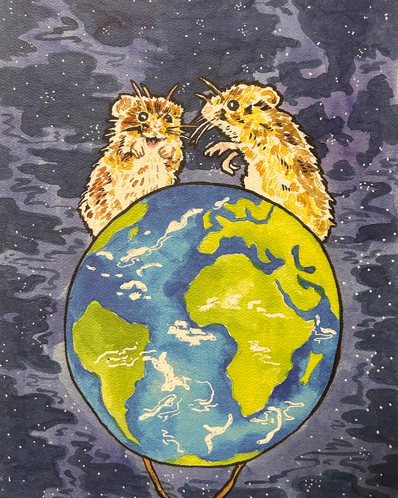 Mice on Moon Watercolor Print - Etsy