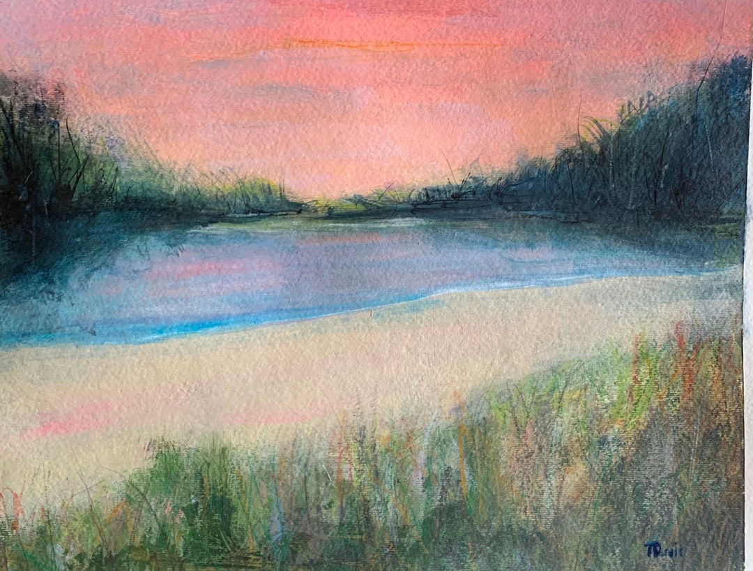 River Painting, Sunset Painting, Semi Abstract Art, Beach Painting ...