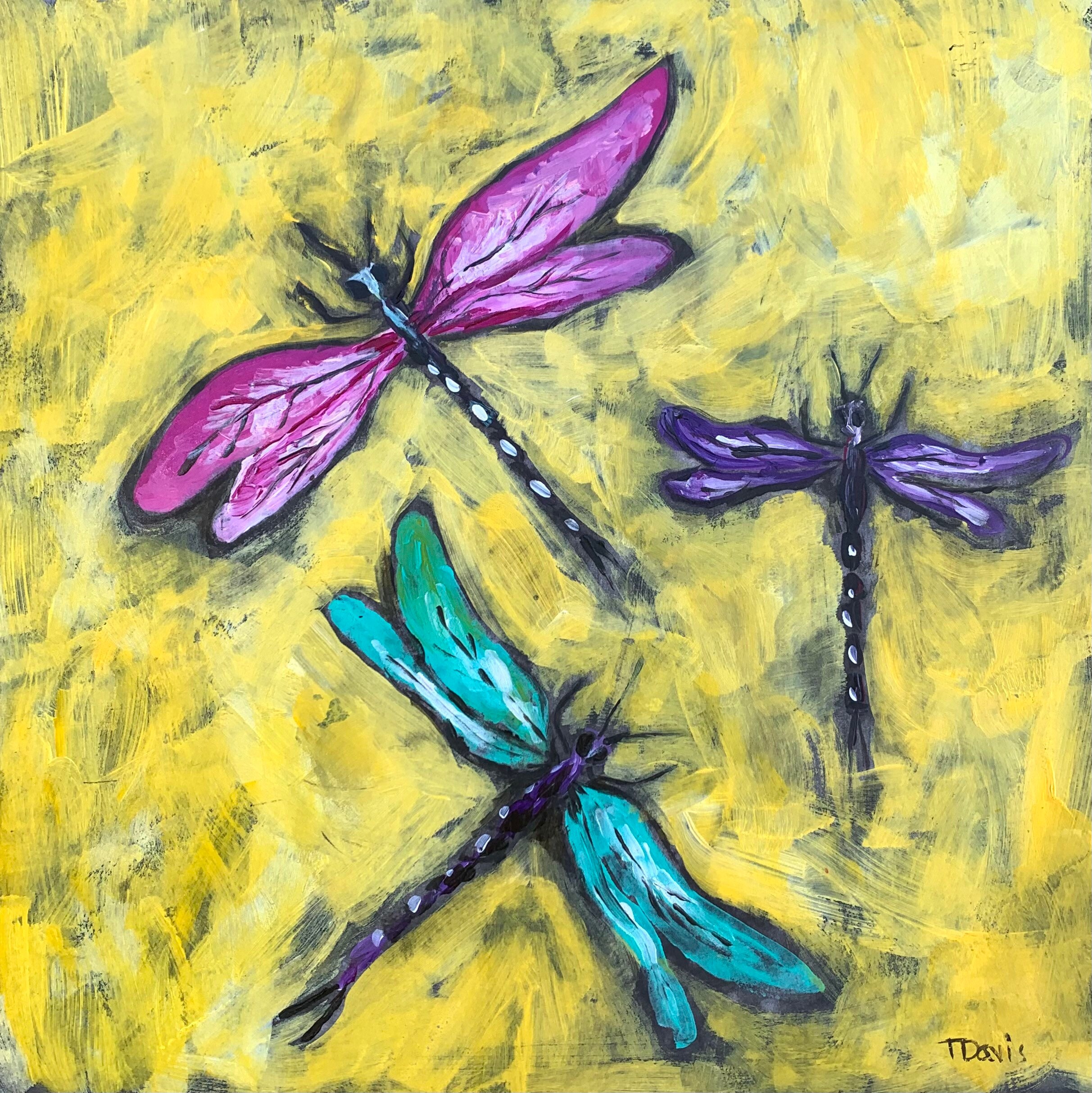 Dragonfly Art, Dragonfly Painting, Dragonflies, Rainbow Colors, Yellow ...