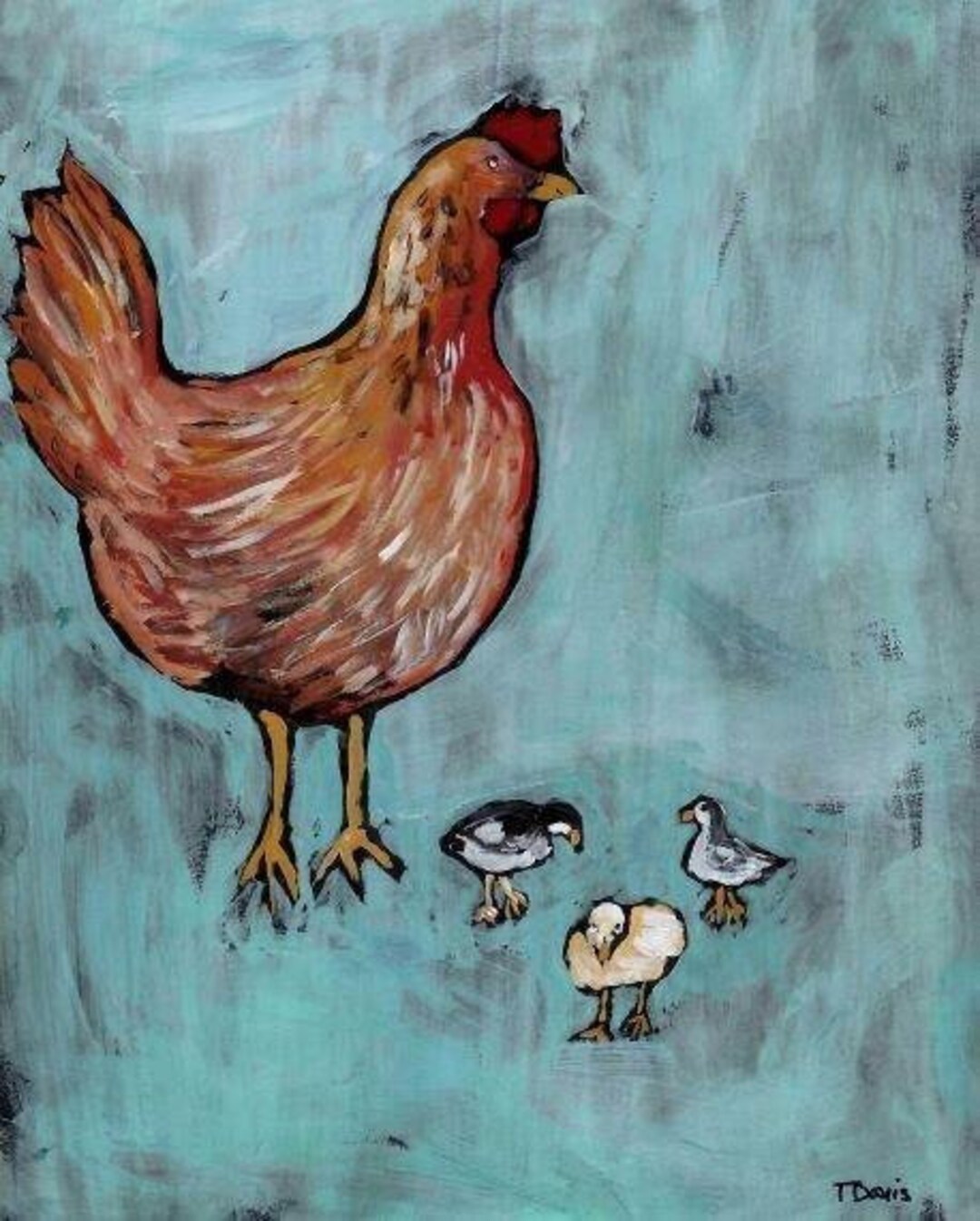 Momma Chicken and Chicks Art Print: 8x10 With Mat - Etsy