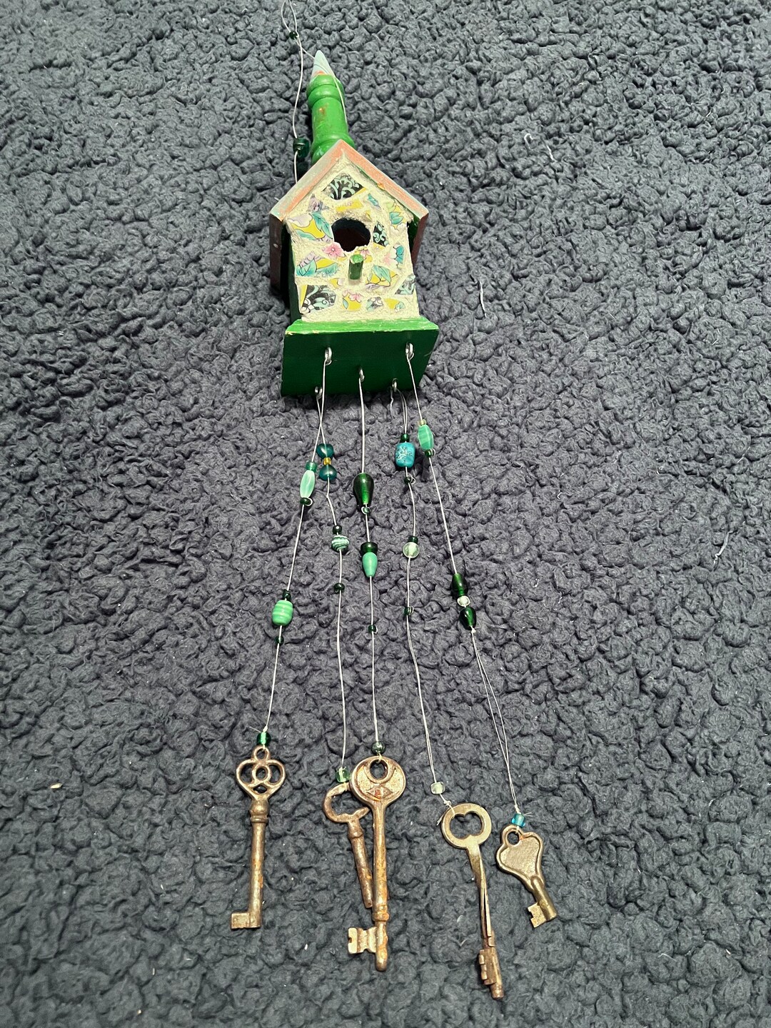Green Bird House W/ Antique Skeleton Key Wind Chime - Etsy