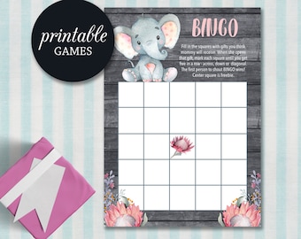 Elephant Bingo Baby Shower Game Girl Bingo Game PRINTABLE | Etsy