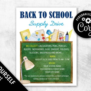 Back to School Supply Drive Flyer Template, School Supplies Fundraiser ...