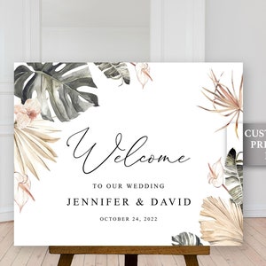 Tropical Welcome Sign Wedding Decor Floral Greenery Beach | Etsy