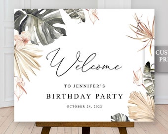 Tropical Birthday Party Welcome Sign Template Palm Leaf - Etsy