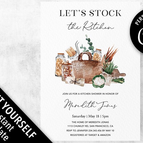 EDITABLE Stock the Kitchen Bridal Shower Rustic Invitation - Etsy