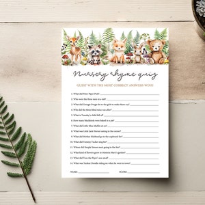Nursery Rhyme Quiz Woodland Baby Shower Game Boy Girl Shower Activity ...