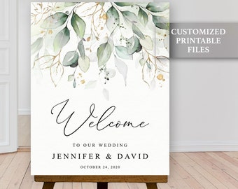 Eucalyptus & Gold Wedding Welcome Sign Printable Greenery - Etsy