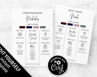 Groomsman Proposal Card Template Groomsman Info Card Template - Etsy