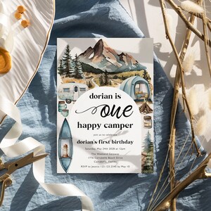 One Happy Camper Invitation Boy First Birthday Invite Template National Park Camp Theme Birthday ...