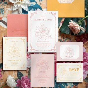 Vintage Wedding Invitation Suite: Pink/peach Mango, Botanical Floral ...