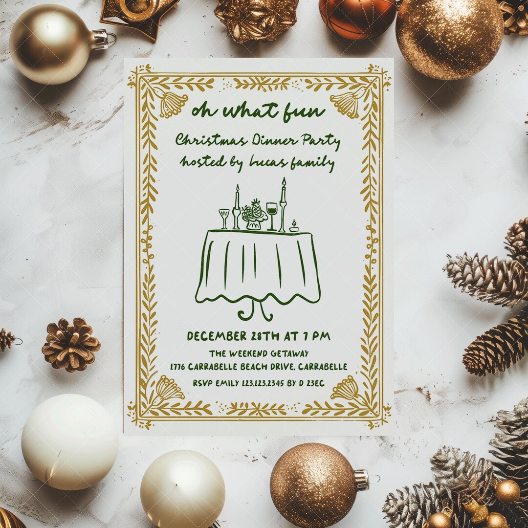 Hand Drawn Christmas Dinner Invitation, Fun Friendsmas, Office Party ...