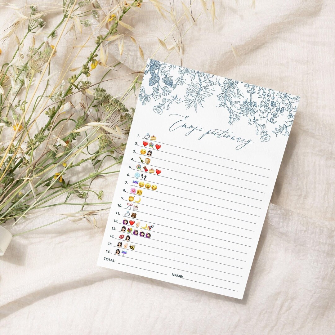 Dusty Blue Toile Bridal Shower Emoji Pictionary Game (printable) - Etsy