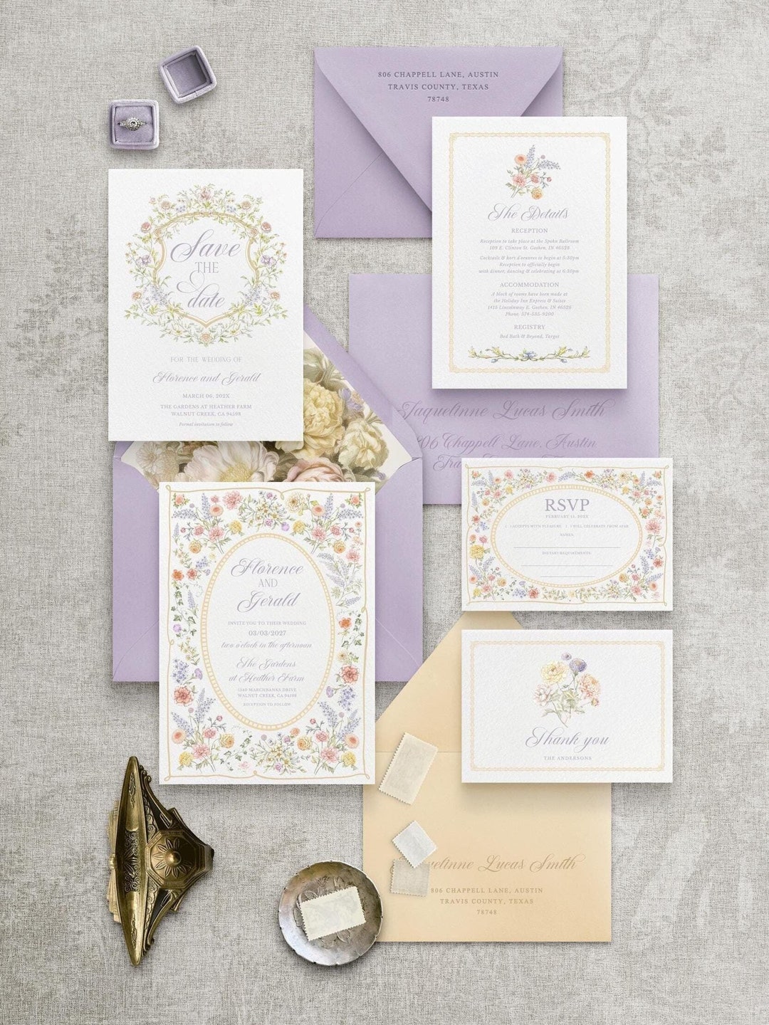 Wildflower Wedding Invitation Suite Pastel Floral Wedding Invite Spring ...