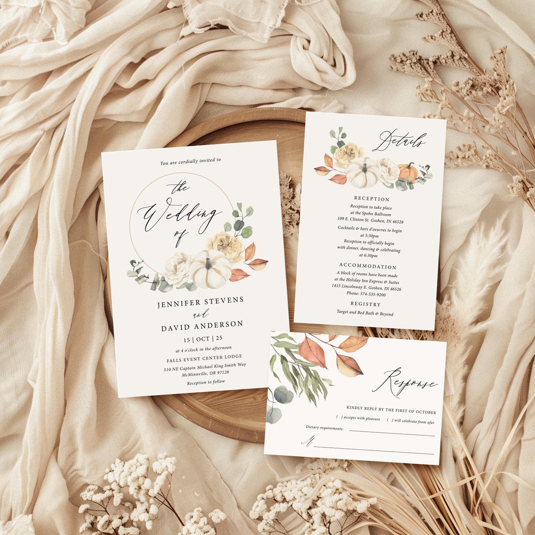 Fall Wedding Invitation Boho Autumn Wedding Invite Suite, Fall Floral ...