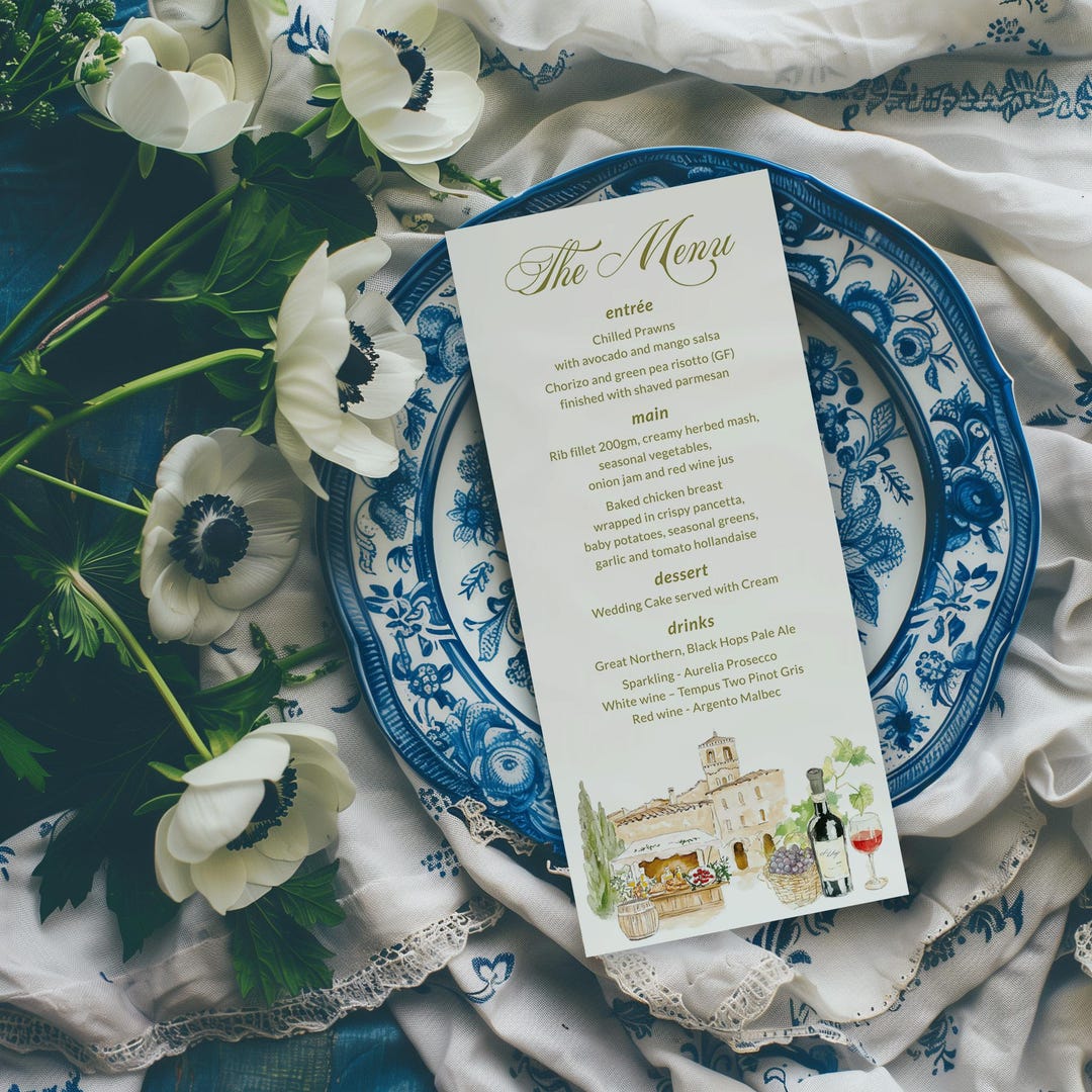 Italian Wedding Menu Card Template, Mediterranean Rustic Villa Tuscany ...