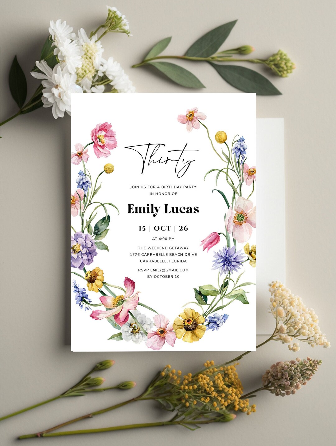 Wildflower Birthday Invitation Women Birthday Invite Garden Surprise ...