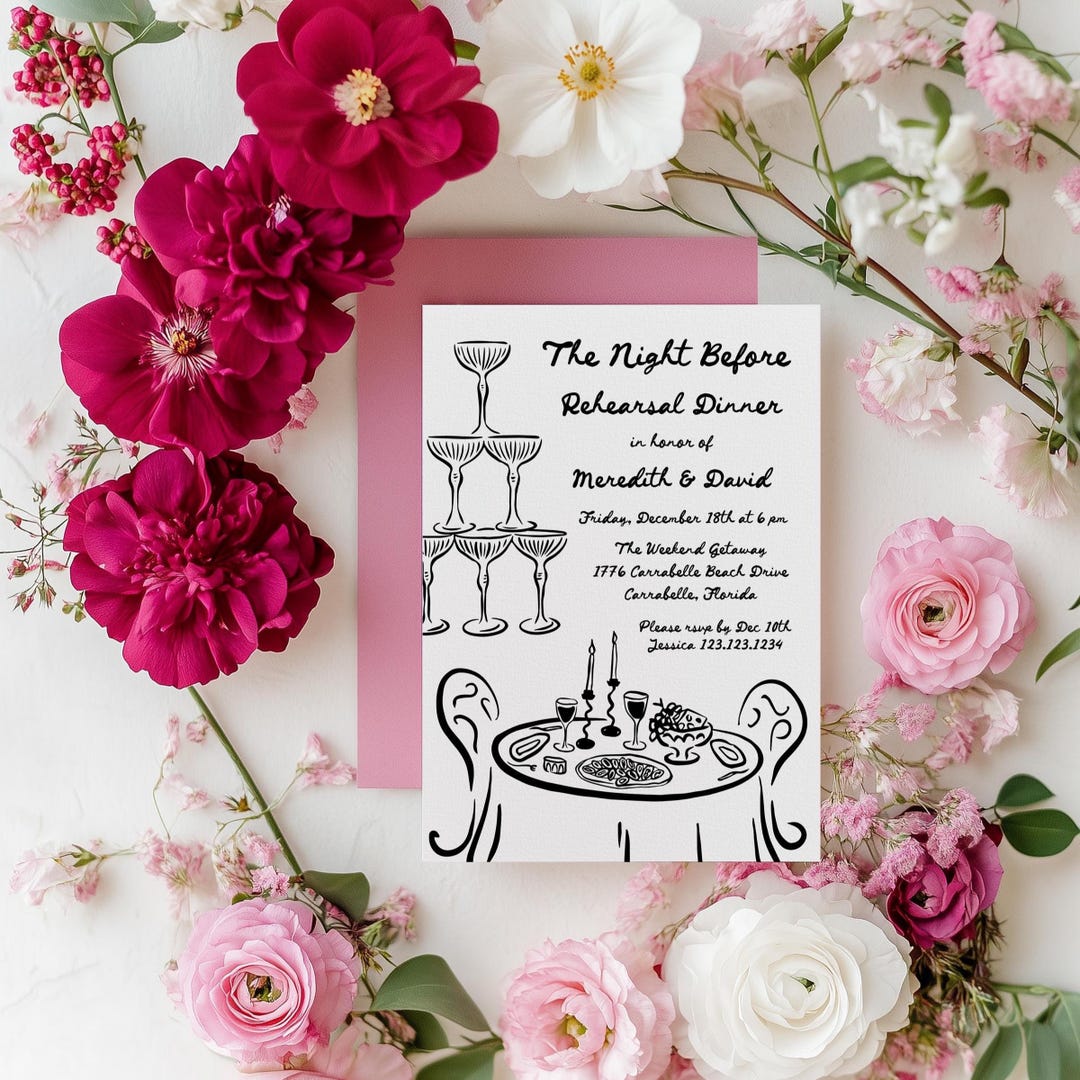 The Night Before Invitation Rehearsal Dinner Invite, Funky Hand Drawn ...