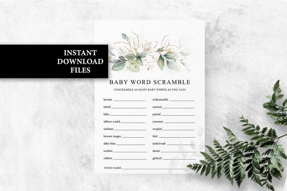 Baby Word Scramble Game Greenery Baby Shower Games Boy or | Etsy