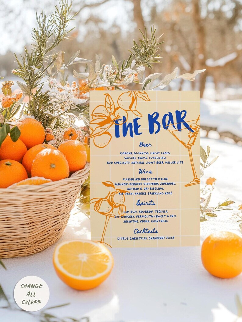 Italian Citrus Bachelorette Invitation & Itinerary, Hand-drawn Oranges ...