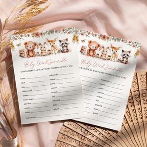 Baby Word Scramble Woodland Baby Shower Game Floral Boho Girl Shower ...