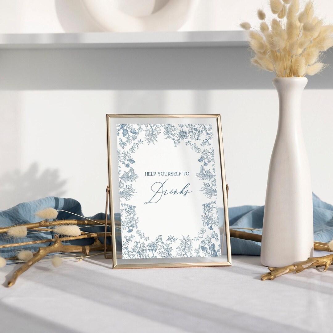 Dusty Blue Toile Drinks Sign, Chinoiserie Party Decor (printable) - Etsy