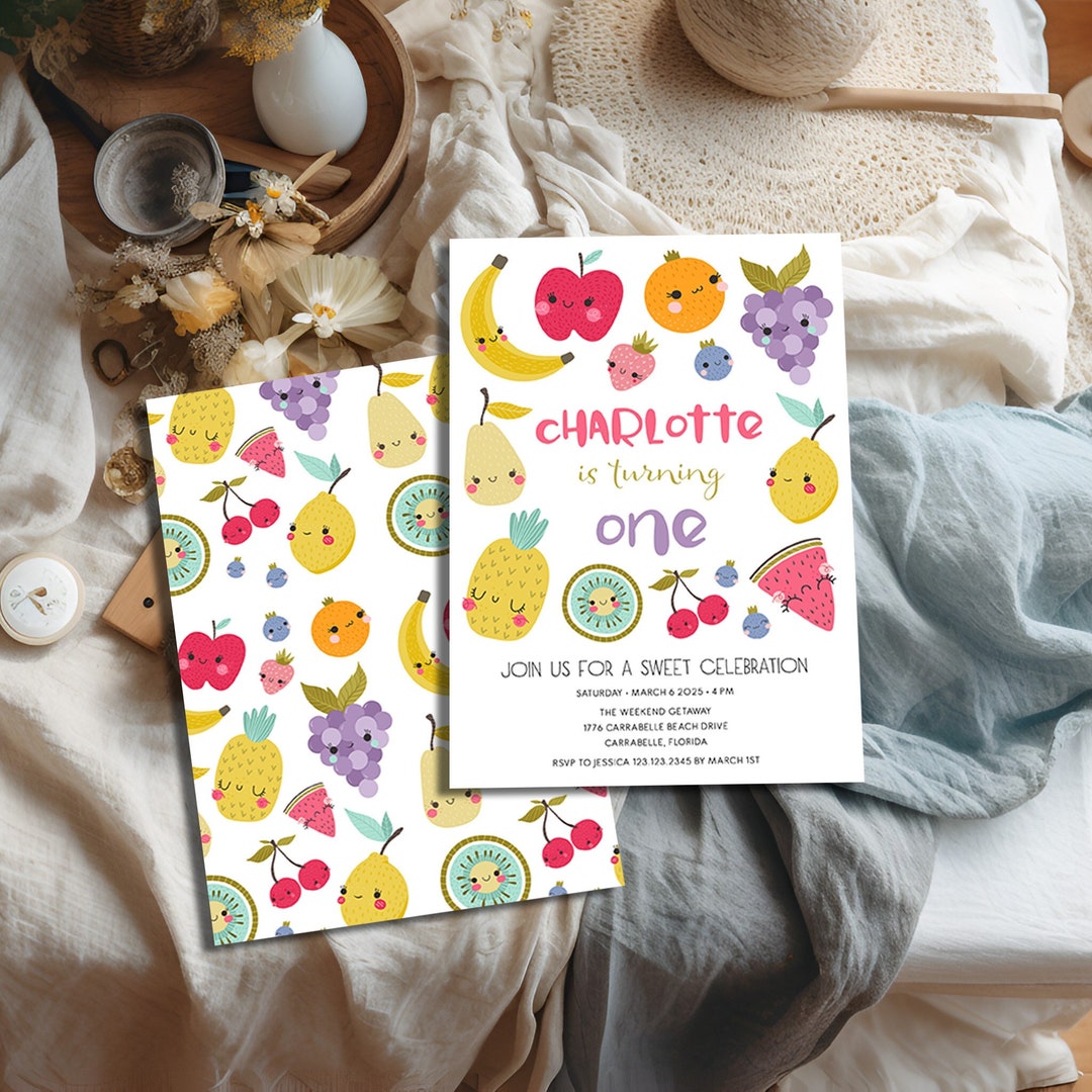 Fruit 1st Birthday Invitation Tutti Frutti First Birthday Invitation ...