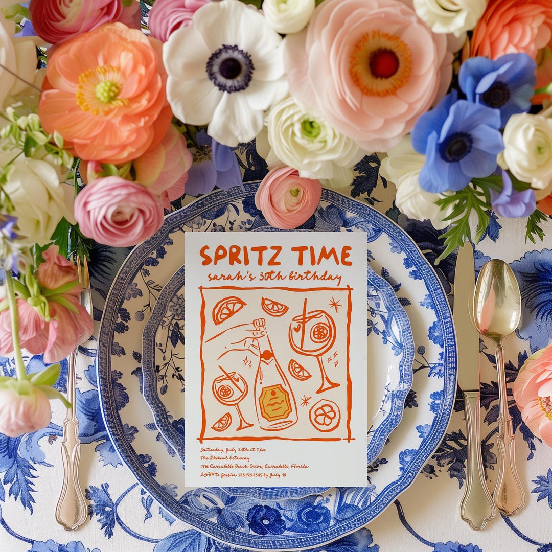 Aperol Spritz Birthday Invitation: Hand-drawn Cocktail Party Invite ...