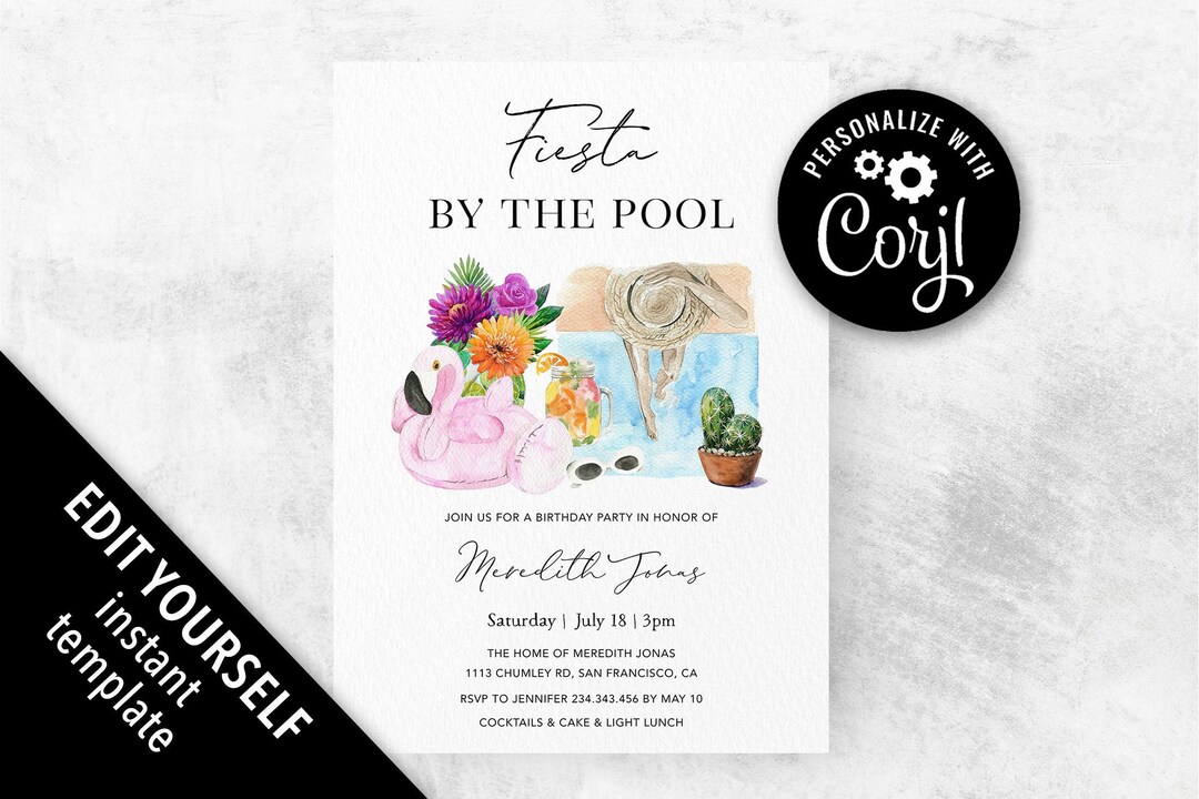 Fiesta Pool Party Birthday Invitation Template Fiesta by the - Etsy
