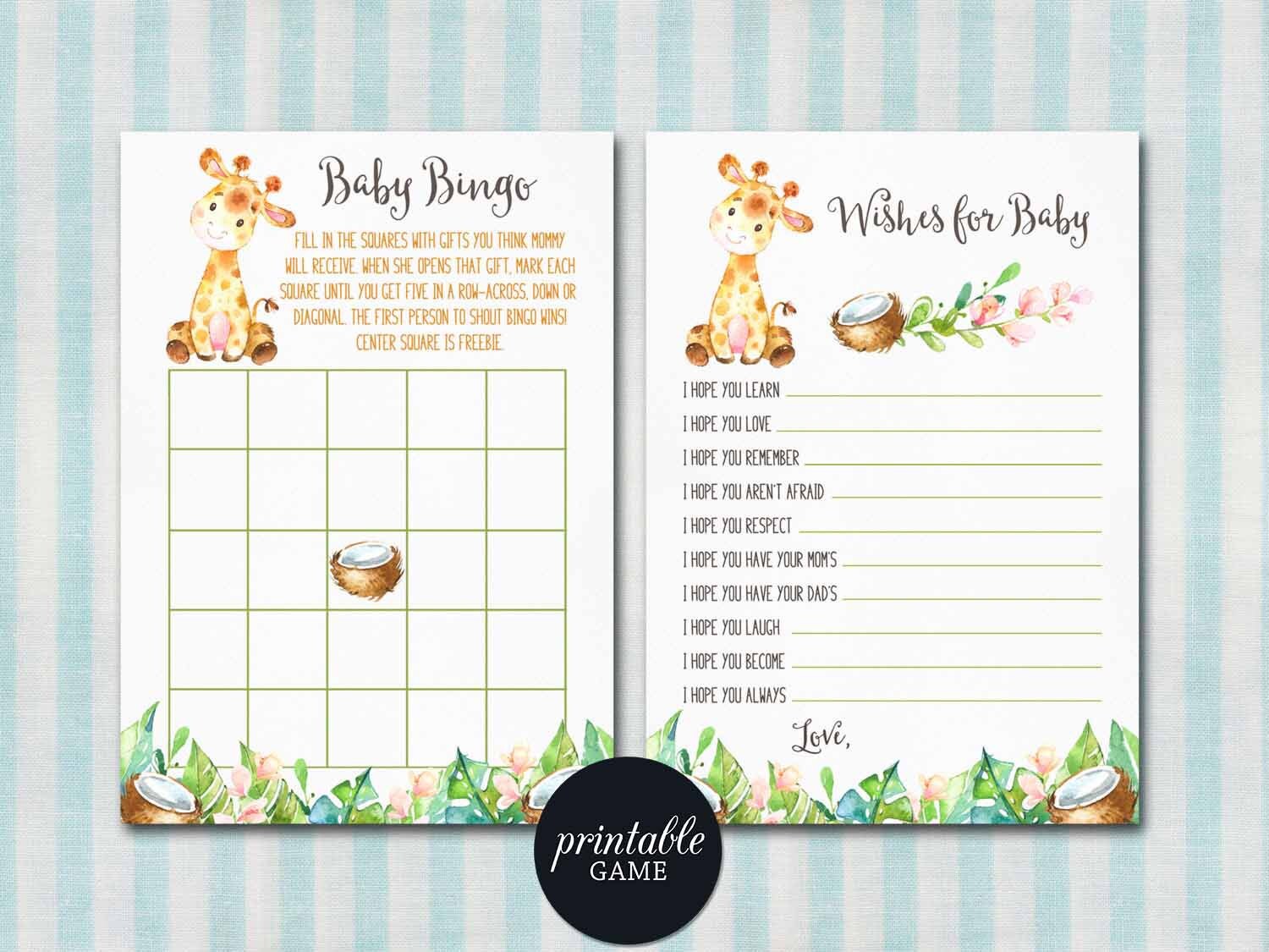 Safari Baby Shower Games Package Giraffe Baby Shower Games | Etsy