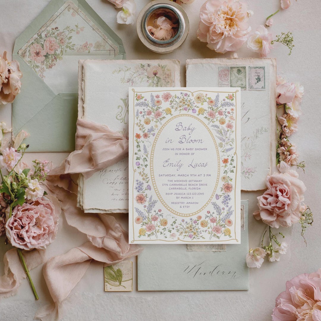 Floral Baby in Bloom Baby Shower Invitation: Vintage Wildflower Spring ...