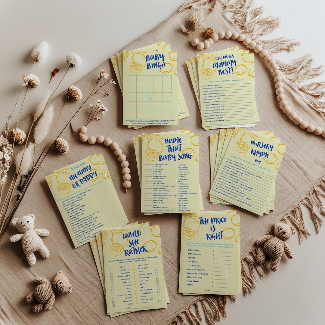 Lemon Baby Shower Games Bundle, Ciao Baby Shower Decor, CBL Hand Drawn ...
