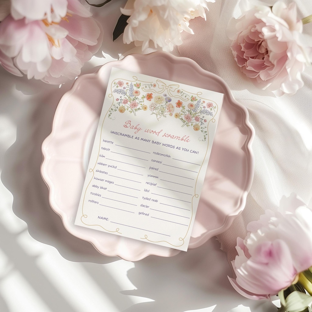 Floral Baby Shower Word Scramble Game, Pastel Wildflower Baby in Bloom ...