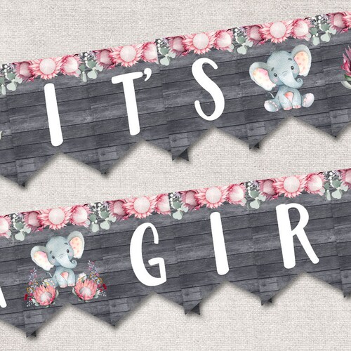 IT'S A GIRL Baby Shower Banner Printable Banner Elephant - Etsy