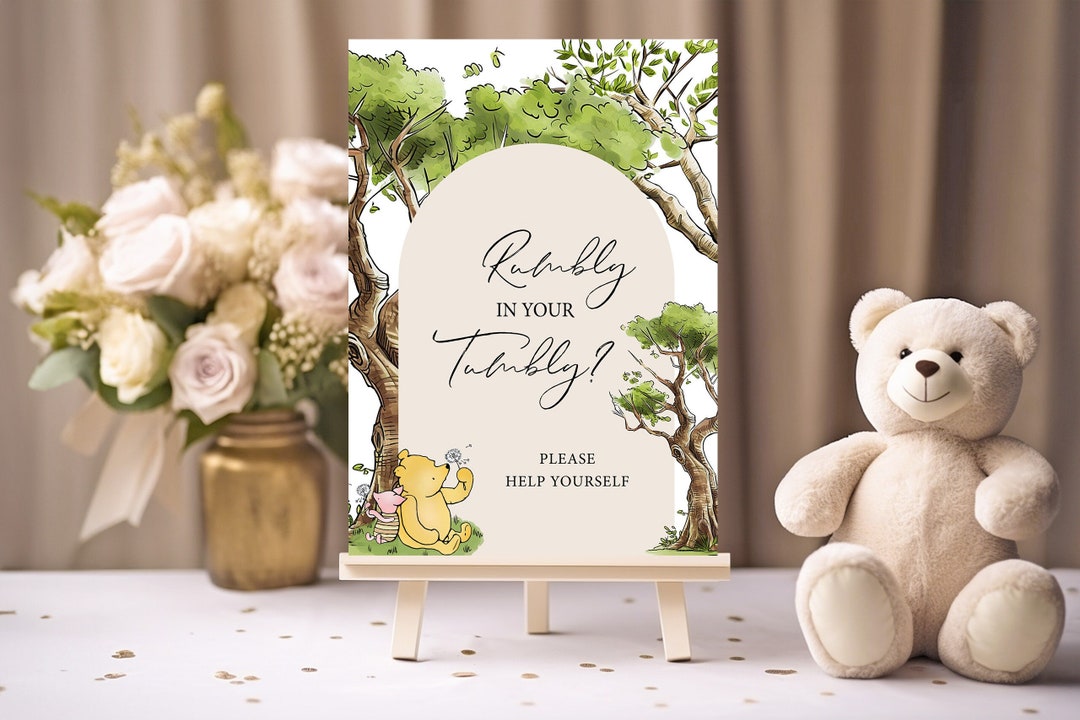 Rumbly in Your Tumbly Sign Winnie the Pooh Baby Shower - Etsy