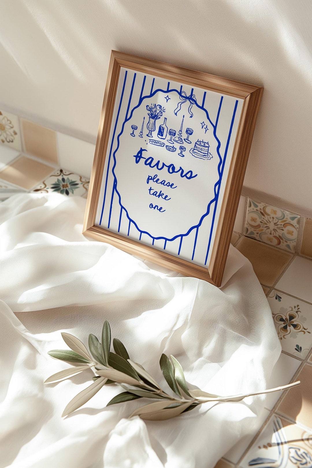 Hand Drawn Favors Sign Blue Stripes Mediterranean Birthday Decor, Baby ...