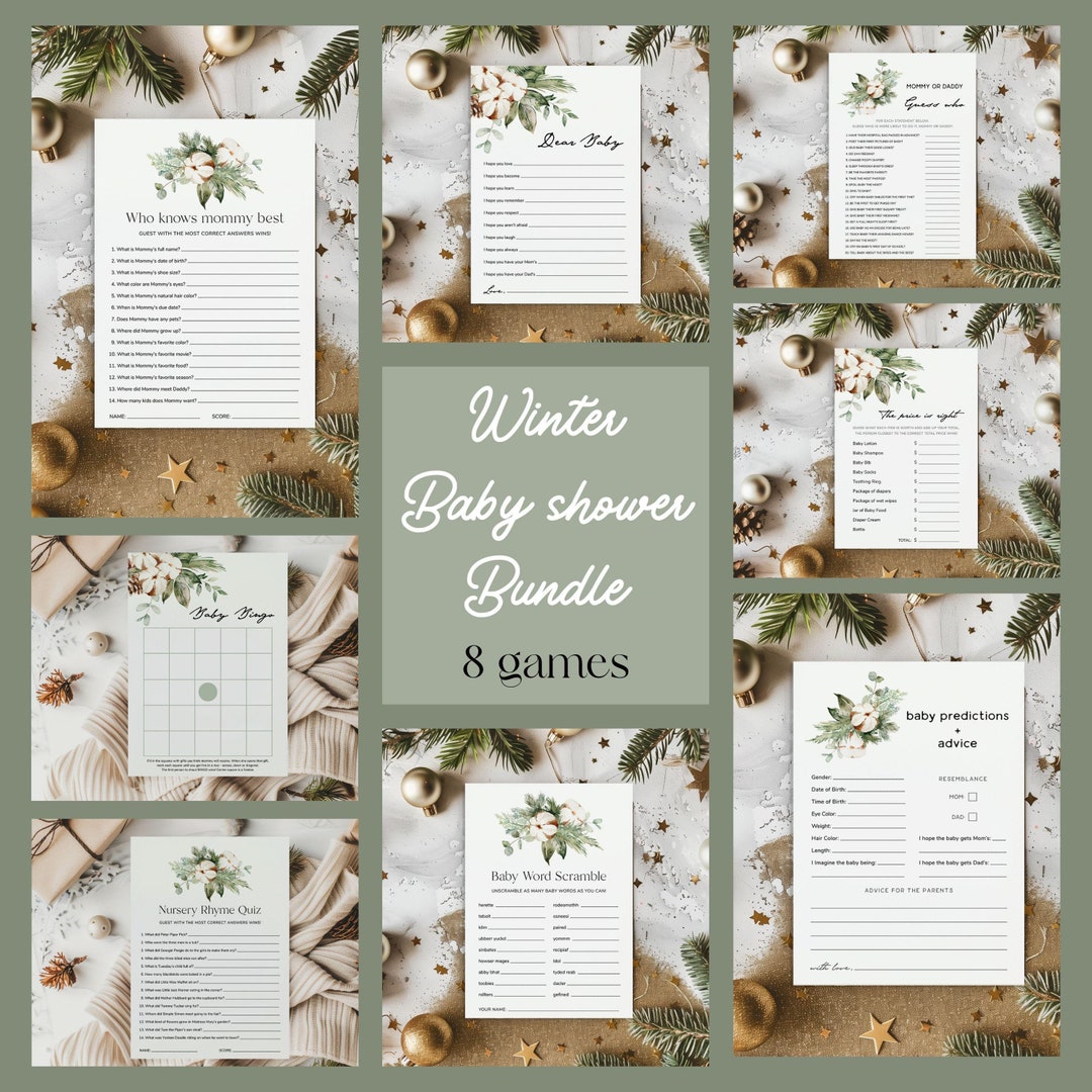 Winter Baby Shower Games Bundle Boy Girl Shower Decor, Pinecone ...