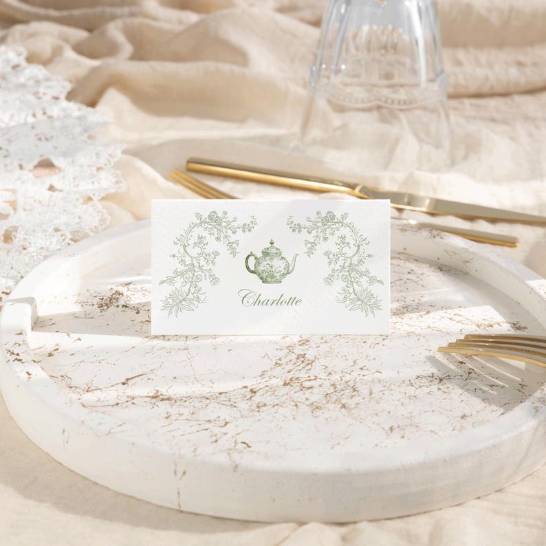 Sage Green Place Cards Editable Template, Wedding Tea Party Food Labels ...