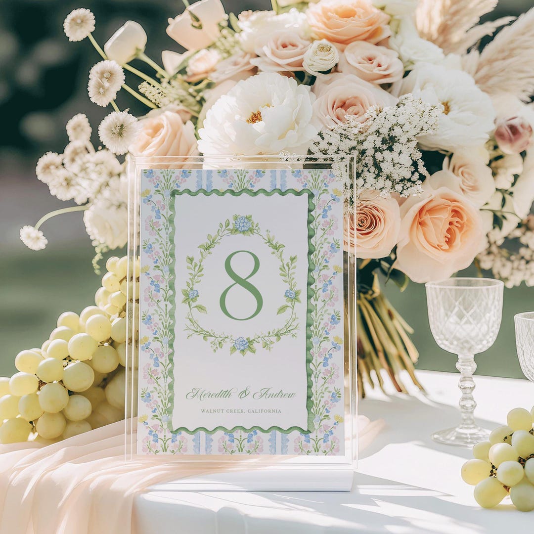 Floral Table Numbers Grandmillennial Chinoiserie French Country Wedding ...