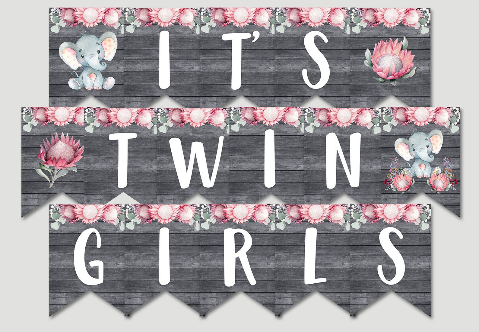 It's Twin Girls Banner Printable Baby Shower Banner Girl - Etsy