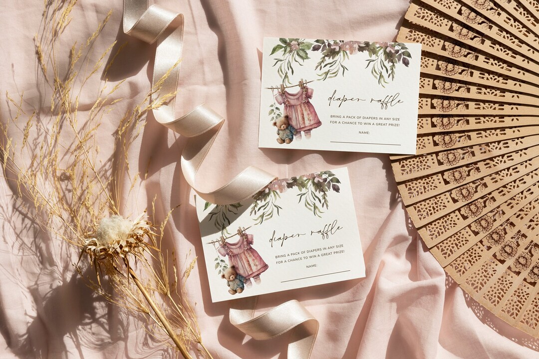 Girl Baby Shower Diaper Raffle Ticket Pink Baby Clothes Baby Shower ...