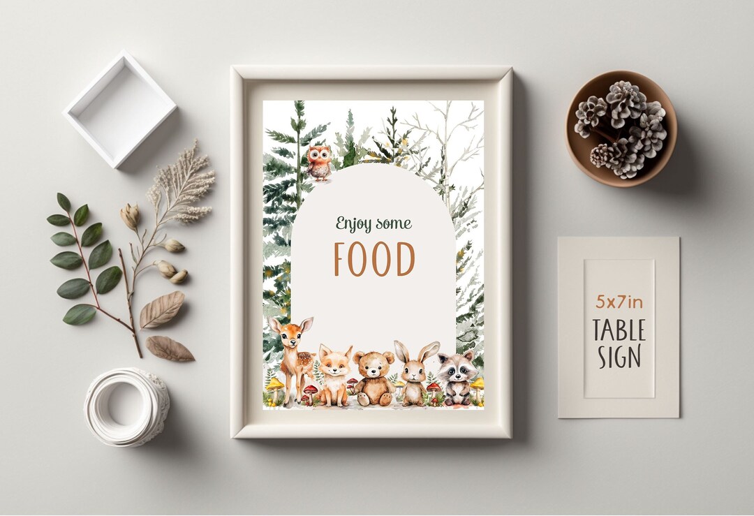 Food Table Sign Woodland Baby Shower Decoration Forest Animals Table ...
