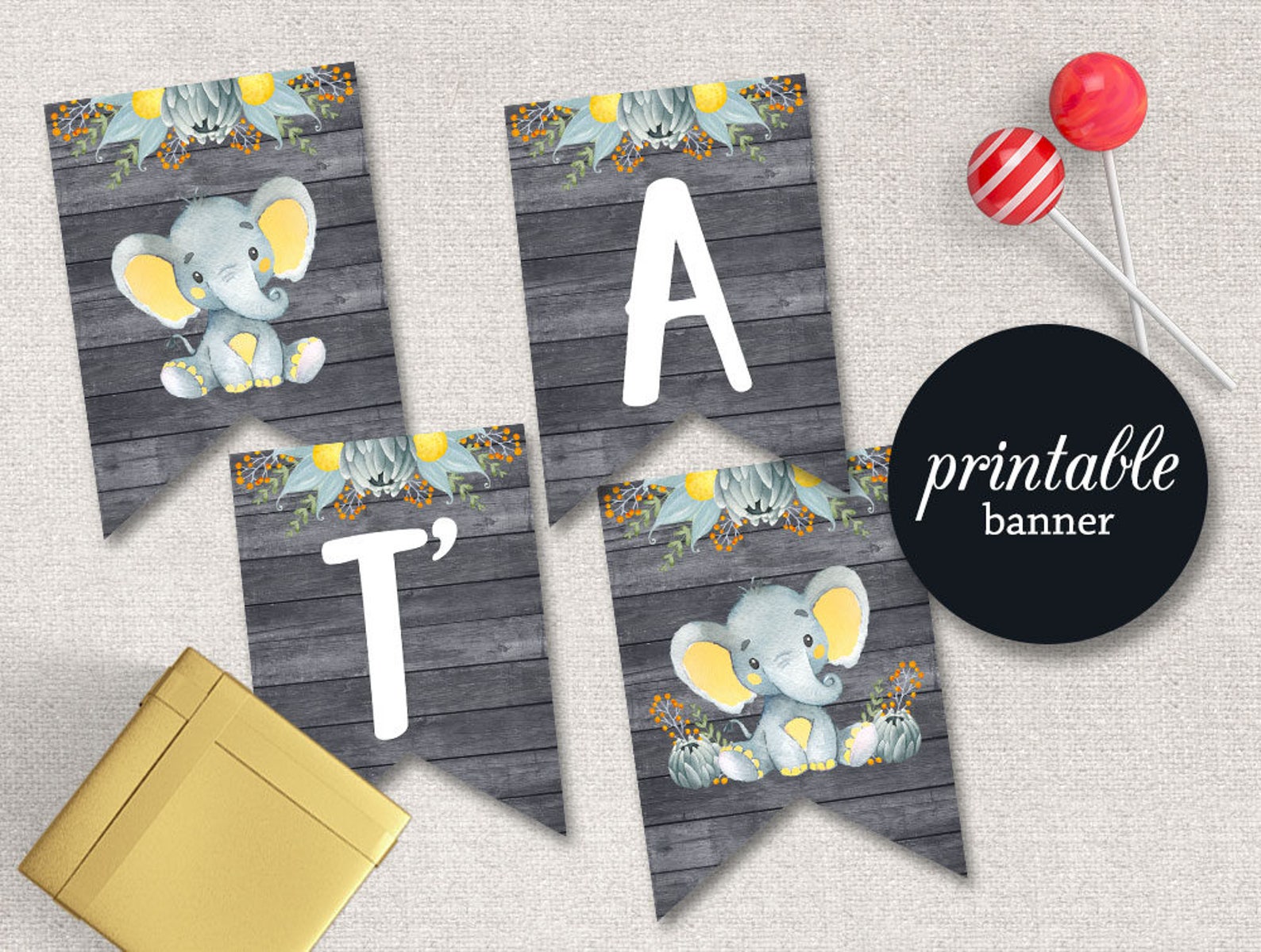 Elephant Baby Shower Banner It's a BOY Banner PRINTABLE | Etsy