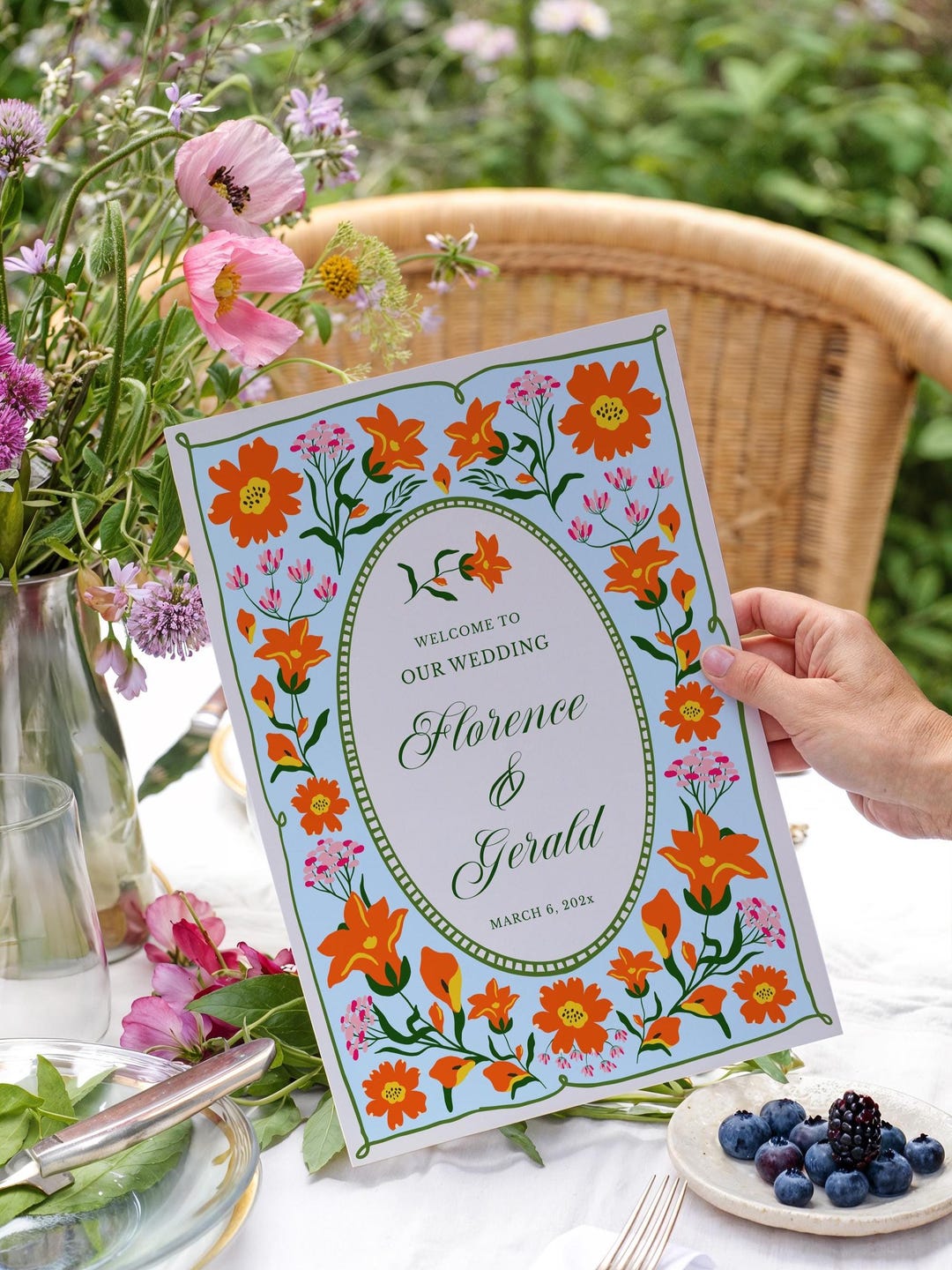Bright Floral Wedding Welcome Sign: Colorful Wildflower Garden Party ...
