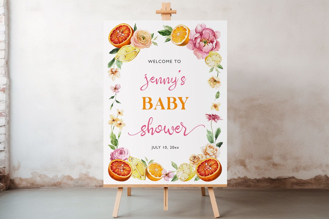 Floral Citrus Welcome Sign Baby Shower Decor Lemons Oranges Welcome ...